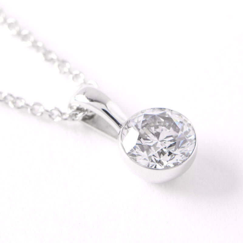 Invisible Bezel Solitaire Round Diamond Pendant Necklace, 14K White Gold