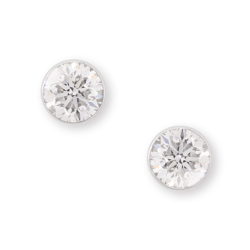 Invisible Bezel Round Diamond Solitaire Studs, 14K White Gold