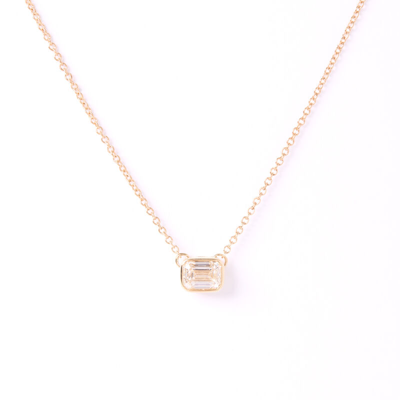 Invisible Bezel Emerald Cut Solitaire Diamond Pendant Necklace, 14K ...
