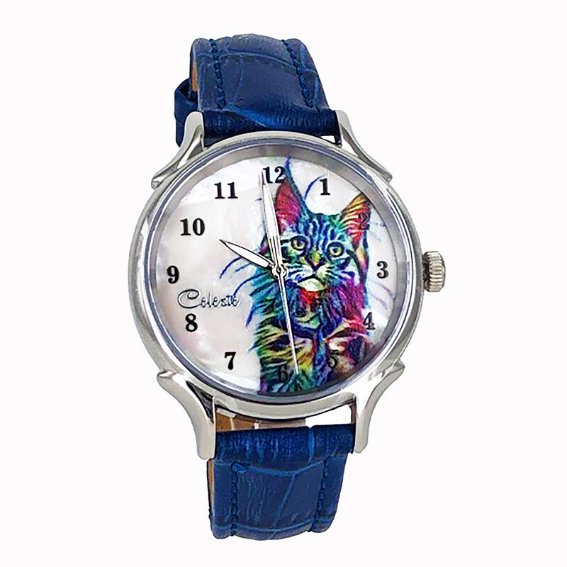 Celeste Coon Cat Mother of Pearl Dial Watch, 35mm