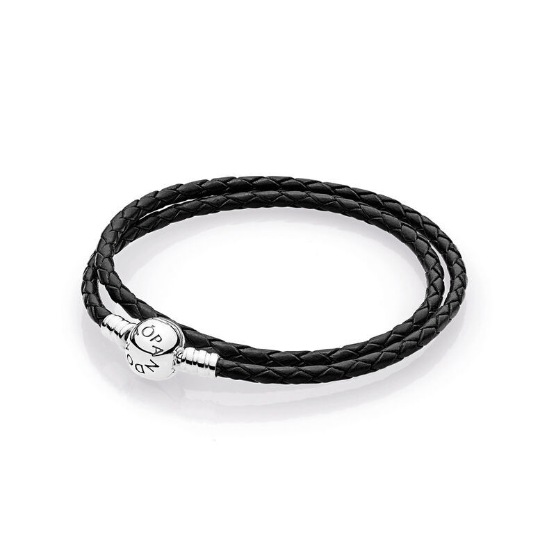 Pandora Black Braided Double-Leather Charm Bracelet