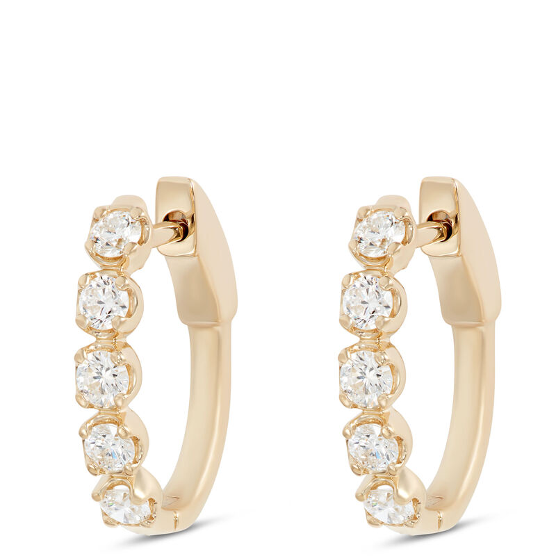 Buttercup Setting Diamond and 14K Yellow Gold Hoops