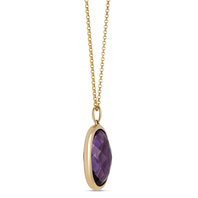 Oval Bezel Set Amethyst Pendant, 14K Yellow Gold