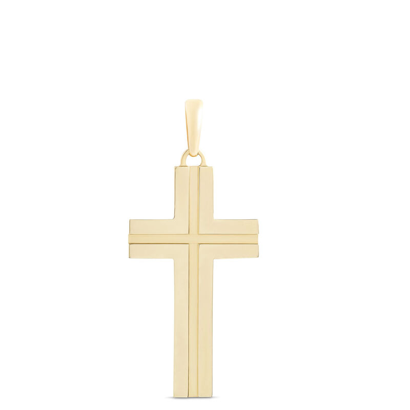 Grooved Cross Necklace, 14K Yellow Gold