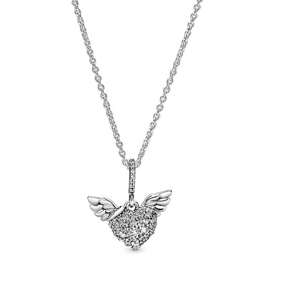 Pandora Pavé Heart & Angel Wings CZ Necklace - 398505C01-45 | Ben ...