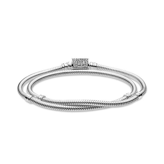 Pandora Moments Double Wrap CZ Barrel Clasp Snake Chain Bracelet ...