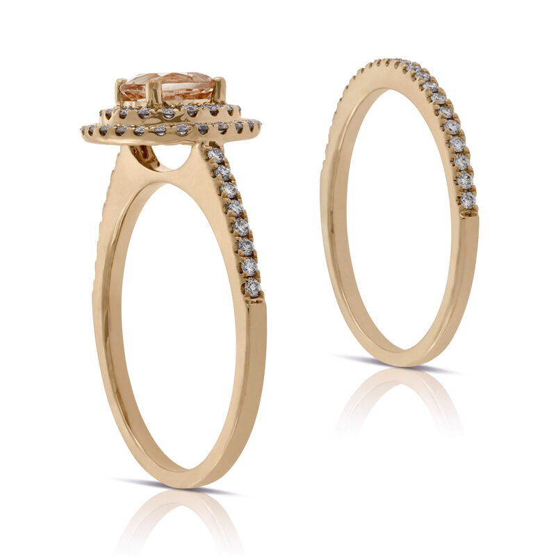 Rose Gold Morganite & Diamond Bridal Set 14K