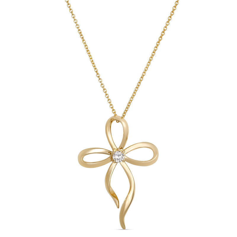 Three-Loop Bow Diamond Pendant Necklace, 14k Yellow Gold
