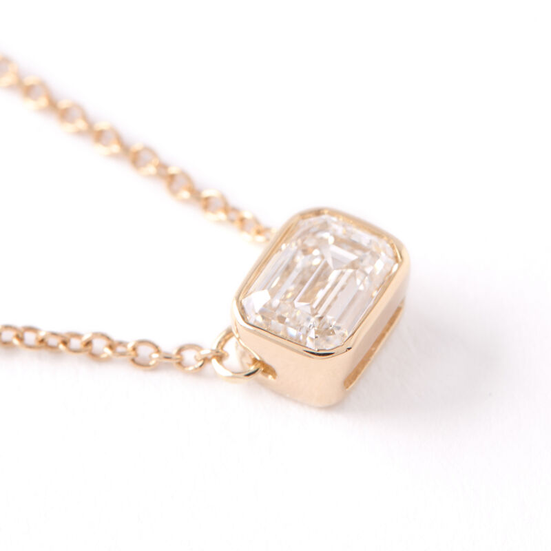 Invisible Bezel Emerald Cut Solitaire Diamond Pendant Necklace, 14K ...