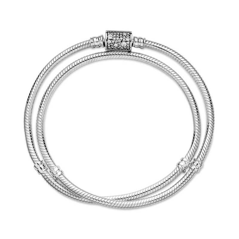 Pandora Moments Double Wrap CZ Barrel Clasp Snake Chain Bracelet | 19 ...