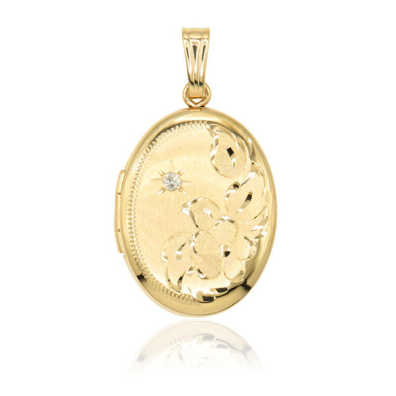 Hand Engraved Oval Locket, 14K Yellow Gold