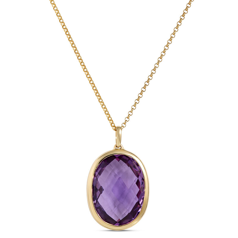 Oval Bezel Set Amethyst Pendant, 14K Yellow Gold