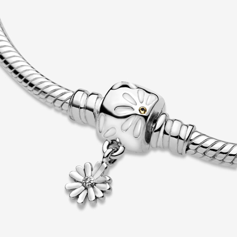 Pandora Moments Daisy Flower Crystals & CZ Clasp Snake Chain Bracelet