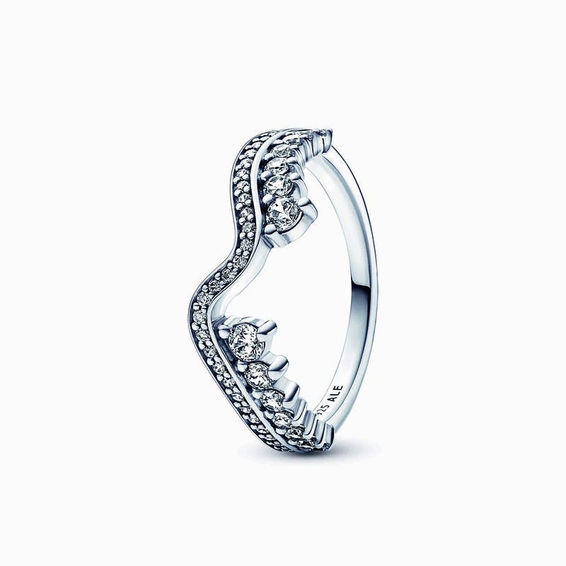 Pandora Sparkling Asymmetric Wave Ring