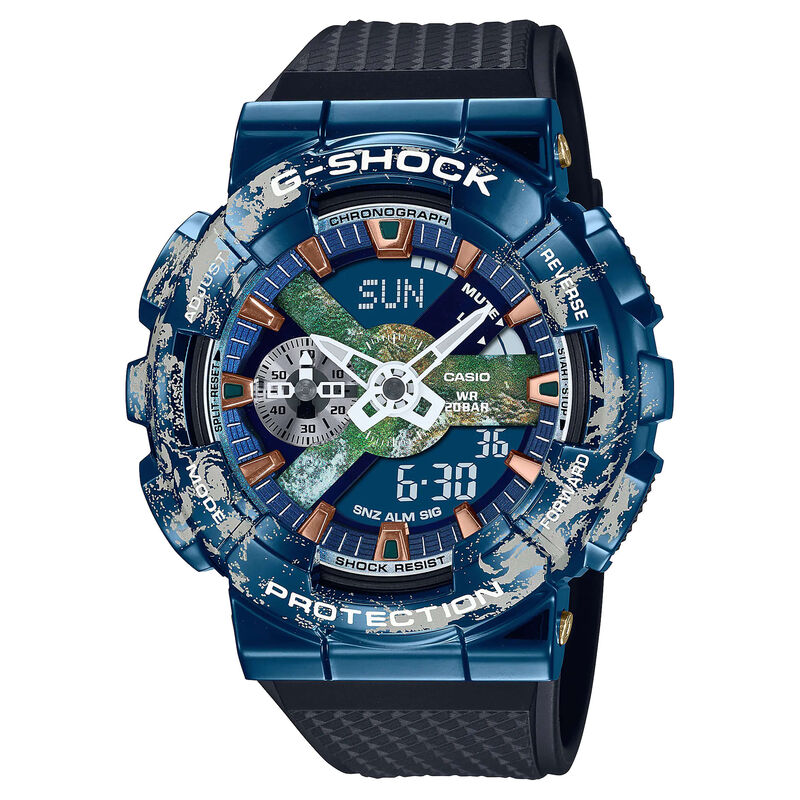 G-Shock 110 Series Earth Watch Multicolor Blue Case Resin Band, 48mm