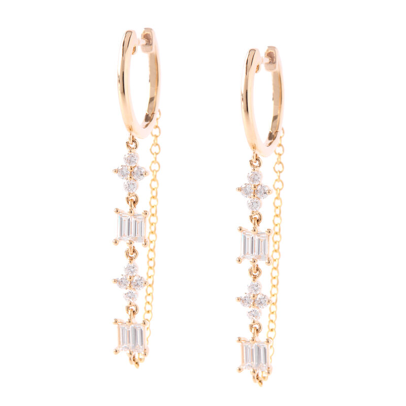 Diamond Dangle Chain Hoops, 14K Yellow Gold