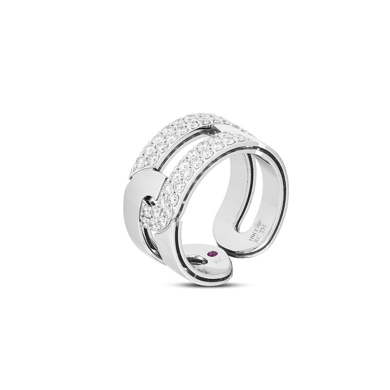 Roberto Coin 18k White Gold Navarra Diamond Link Wide Ring
