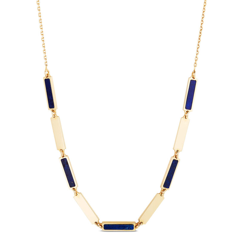 Toscano 18-Inch Rectangle Link Necklace with Blue Lapis Stations, 14K ...