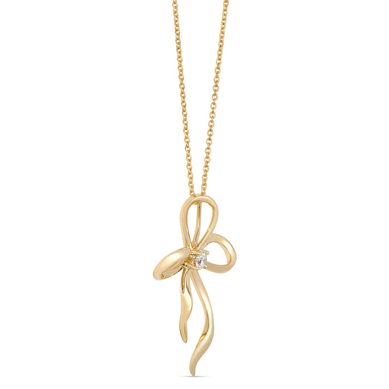 Three-Loop Bow Diamond Pendant Necklace, 14k Yellow Gold