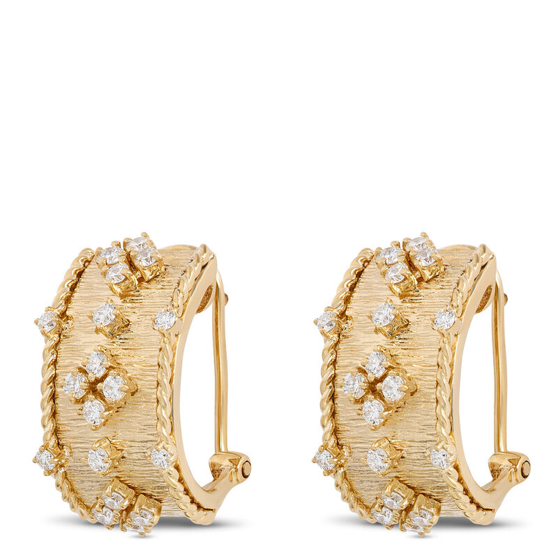 Textured Hinge Back Diamond Hoops, 14K Yellow Gold