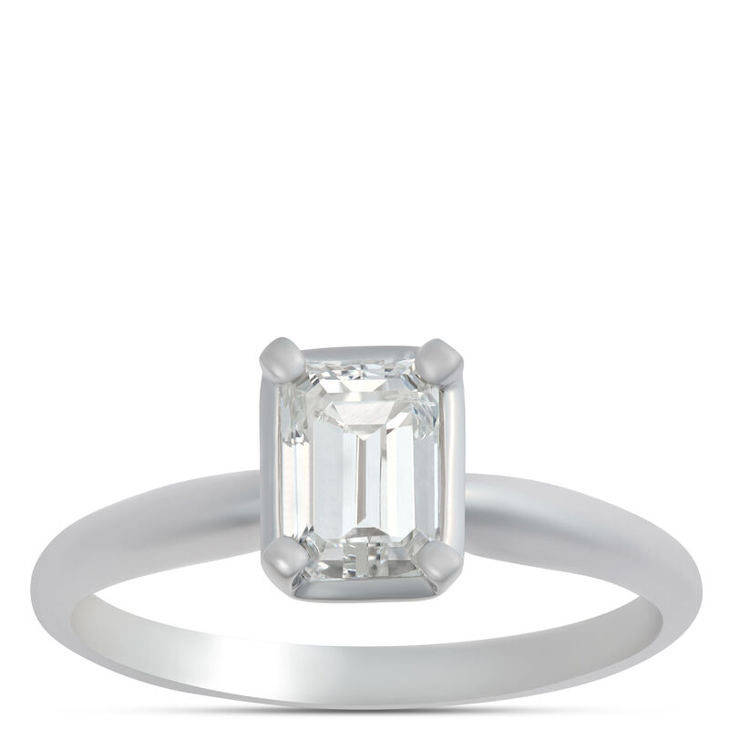 Solitaire Emerald Cut Diamond Engagement Ring, 14K White Gold