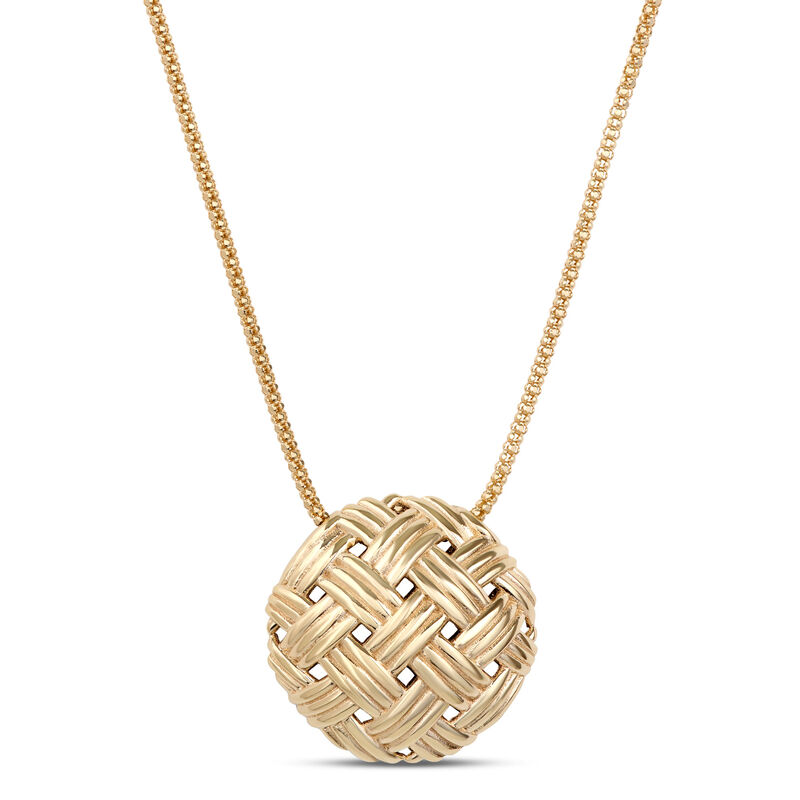 Toscano Round Basket Weave Pendant Necklace, 14K Yellow Gold