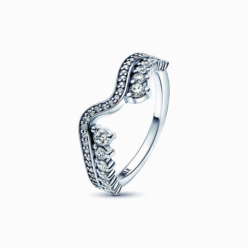 Pandora Sparkling Asymmetric Wave Ring