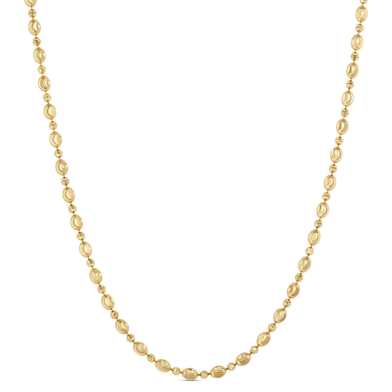 24-Inch Moon Cut Bead Necklace, 14K Yellow Gold