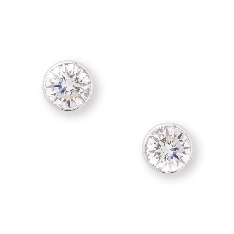 Invisible Bezel Round Diamond Solitaire Studs, 14K White Gold