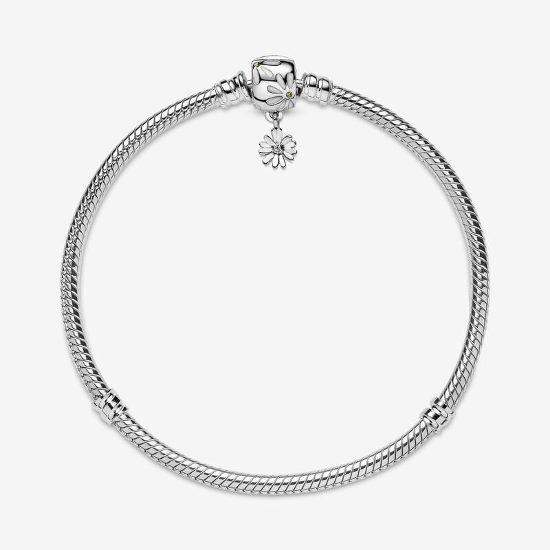 Pandora Moments Daisy Flower Crystals & CZ Clasp Snake Chain Bracelet
