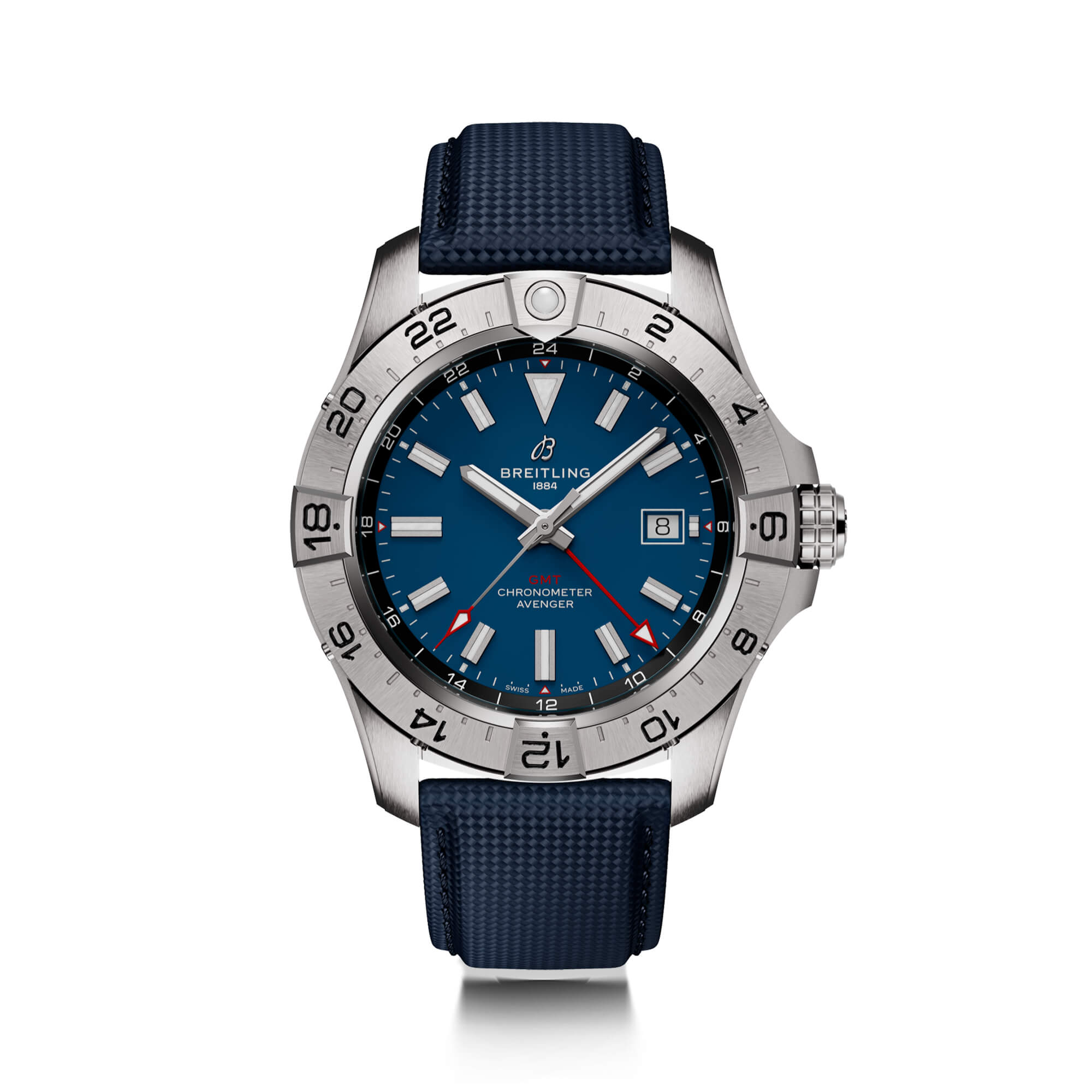 Breitling Avenger Automatic GMT Watch Blue Dial Blue Leather Strap ...