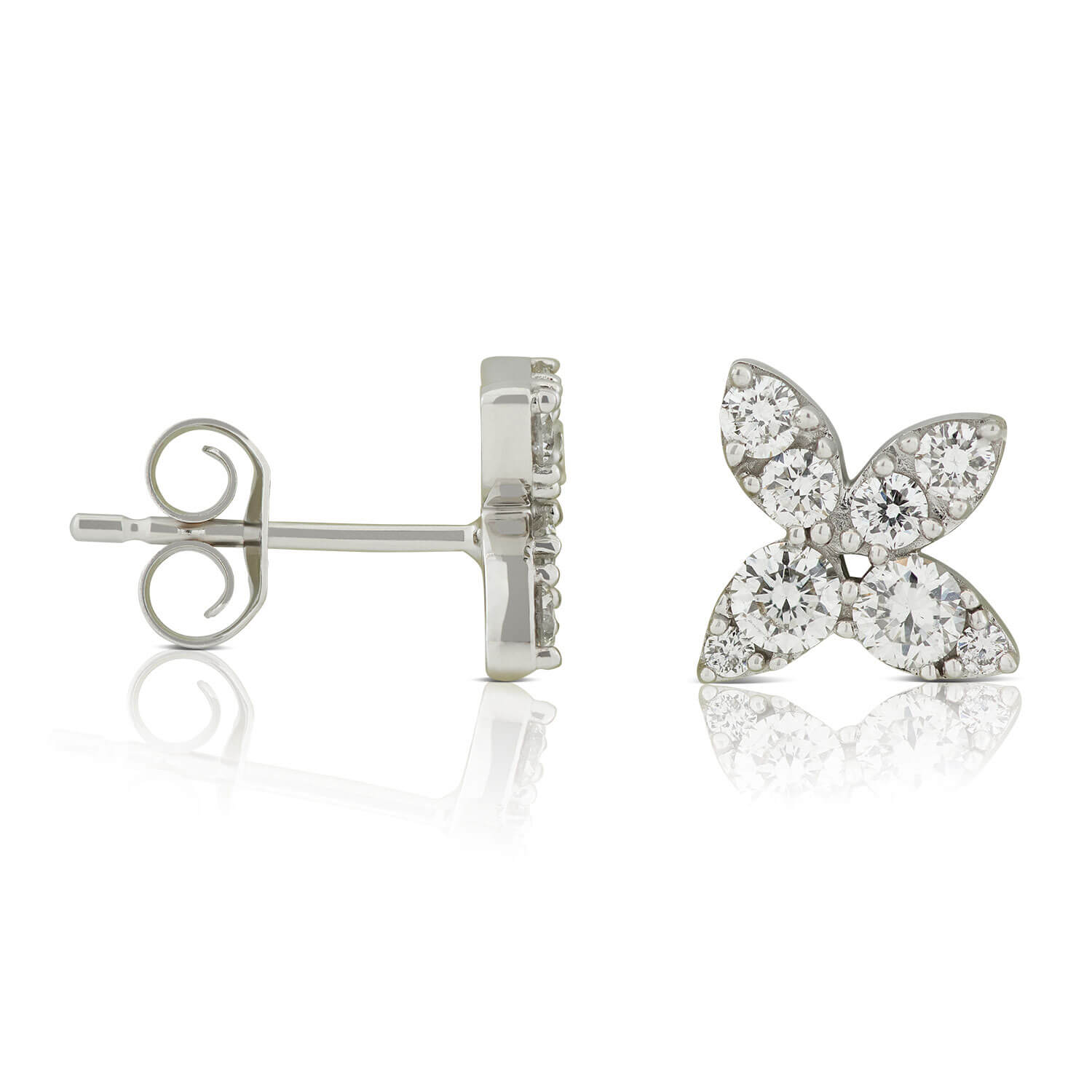 Four Petal Pavé Diamond Flower Stud Earrings 14K | Ben Bridge Jeweler