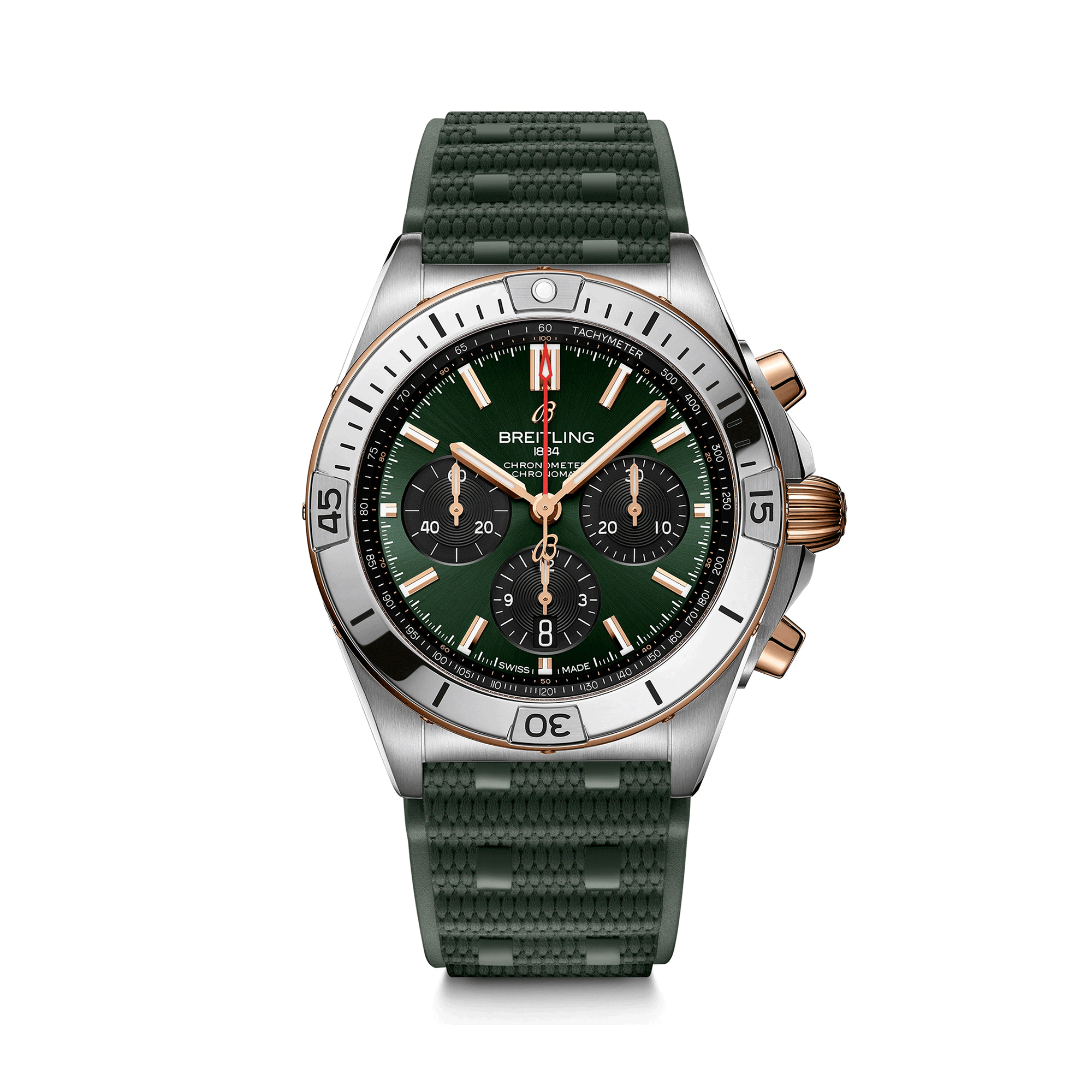 Breitling Chronomat B01 42 Rouleaux Rubber Strap Green Dial, 42mm ...