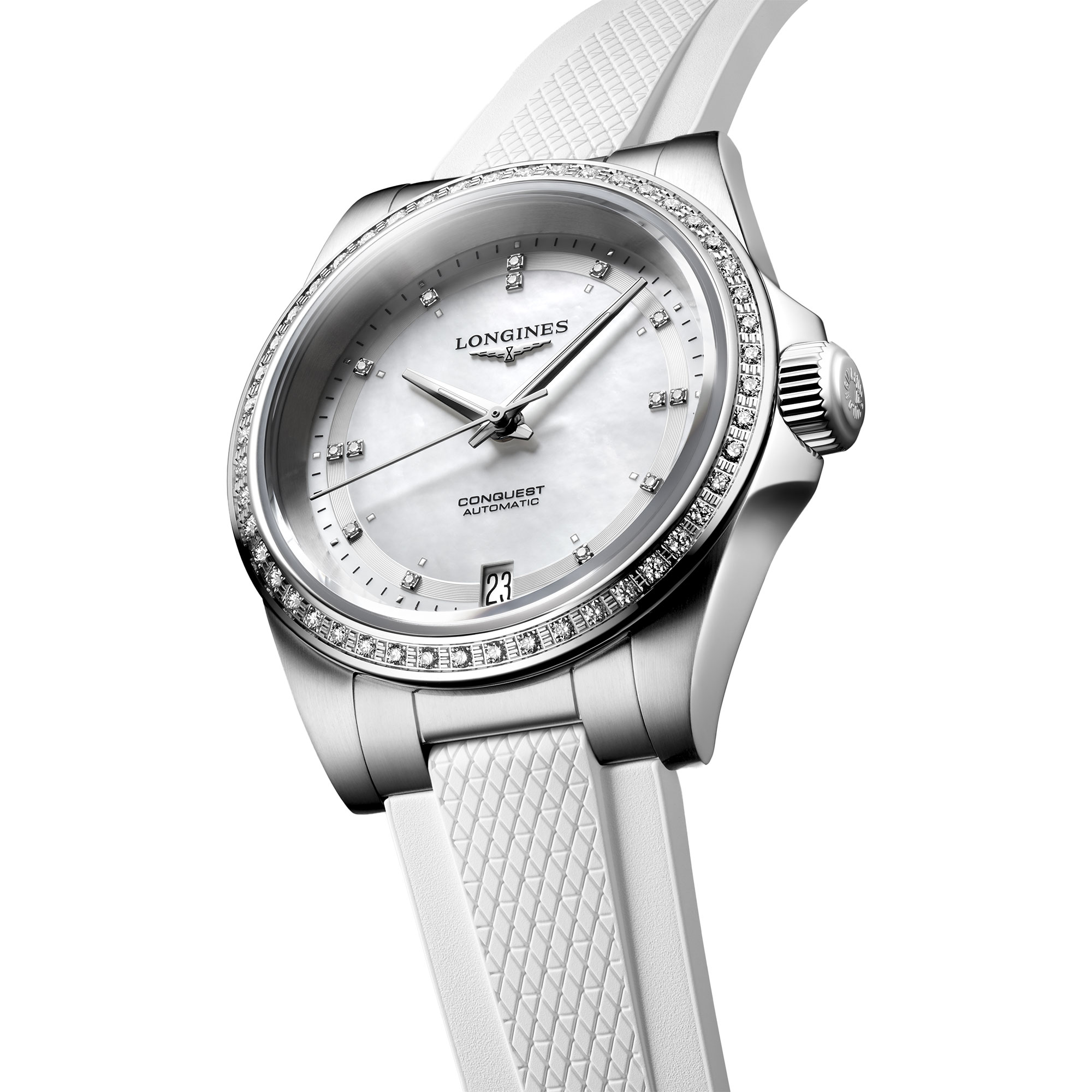 Longines Conquest White Mother of Pearl Dial Watch, 34mm