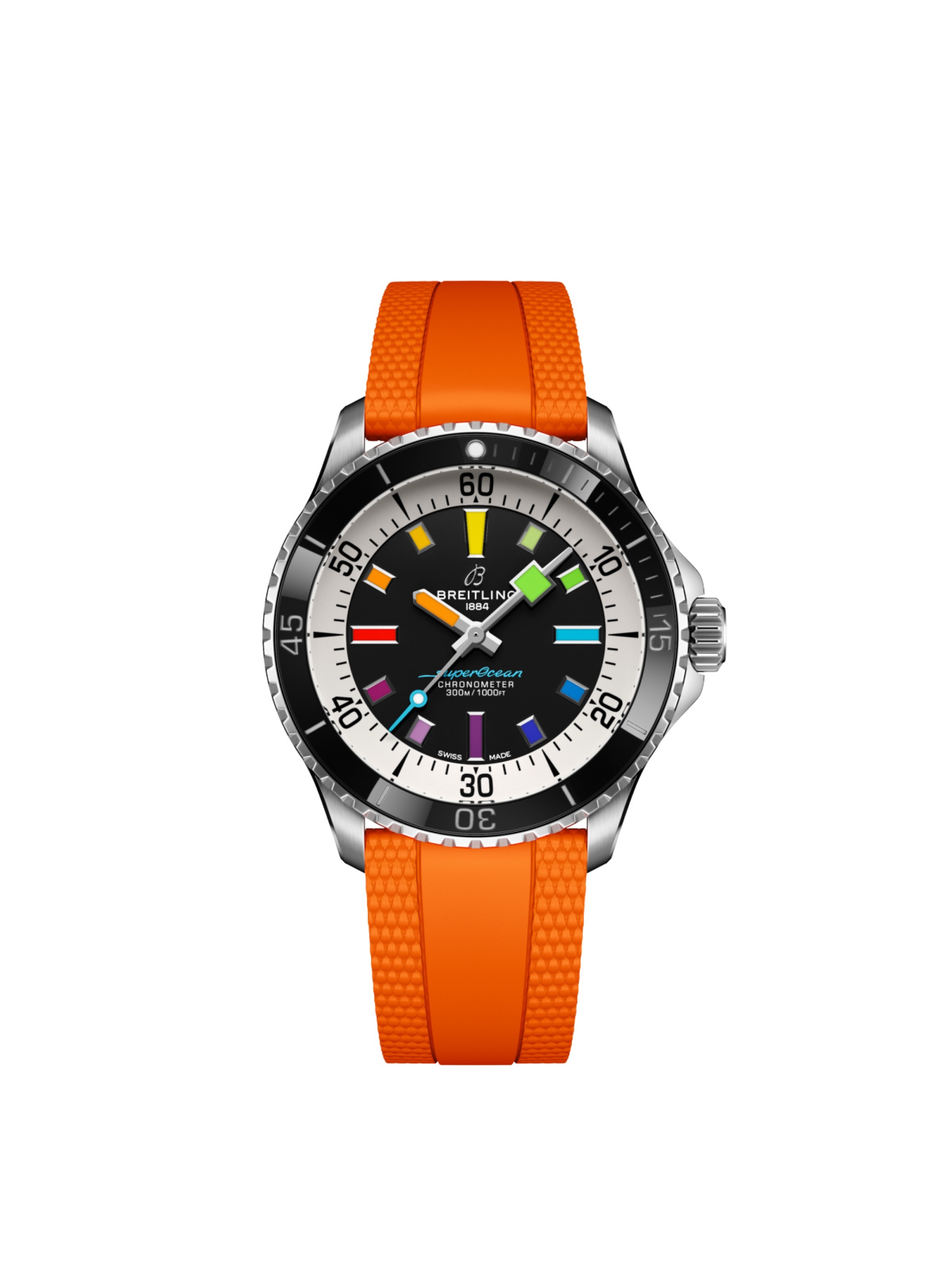 Breitling Superocean Automatic Dive Pro Black Dial Orange Strap Watch ...