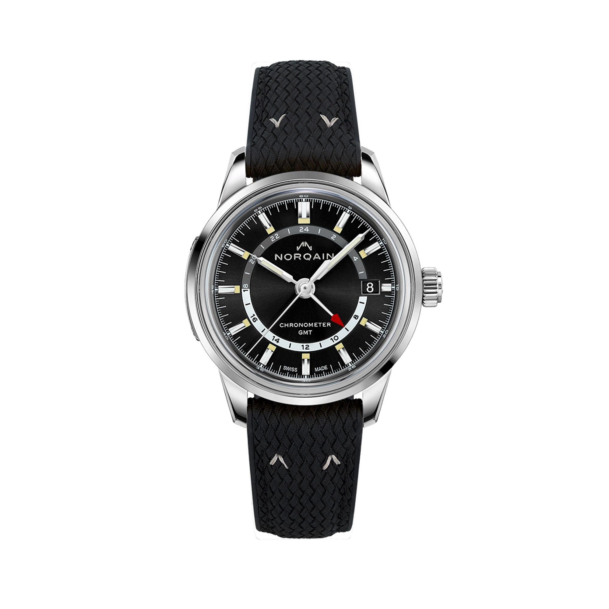 NORQAIN Freedom 60 GMT Black Perlon Rubber Watch, 40mm