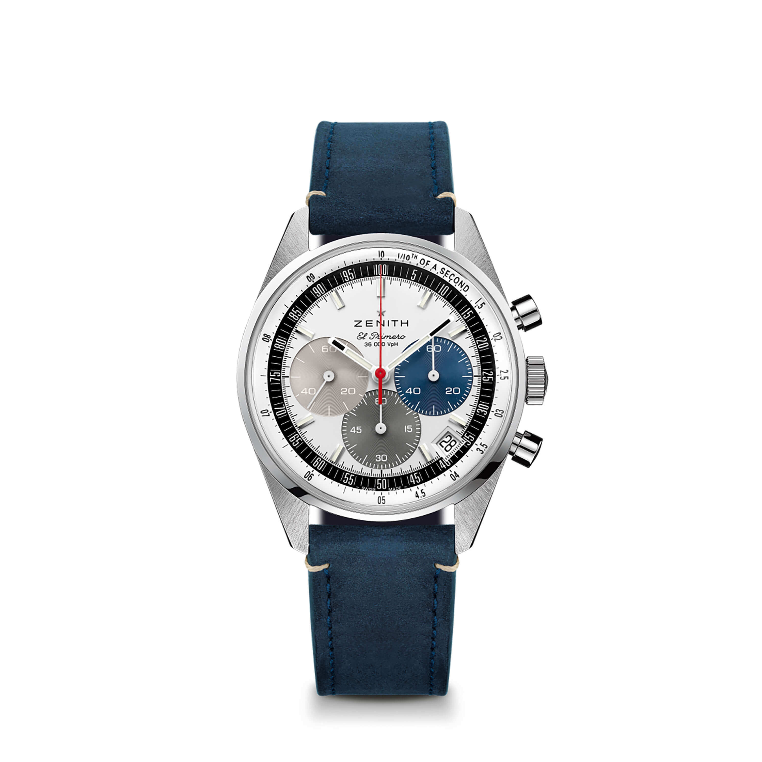 Zenith CHRONOMASTER Original Watch White Dial Blue Leather Strap, 38mm ...