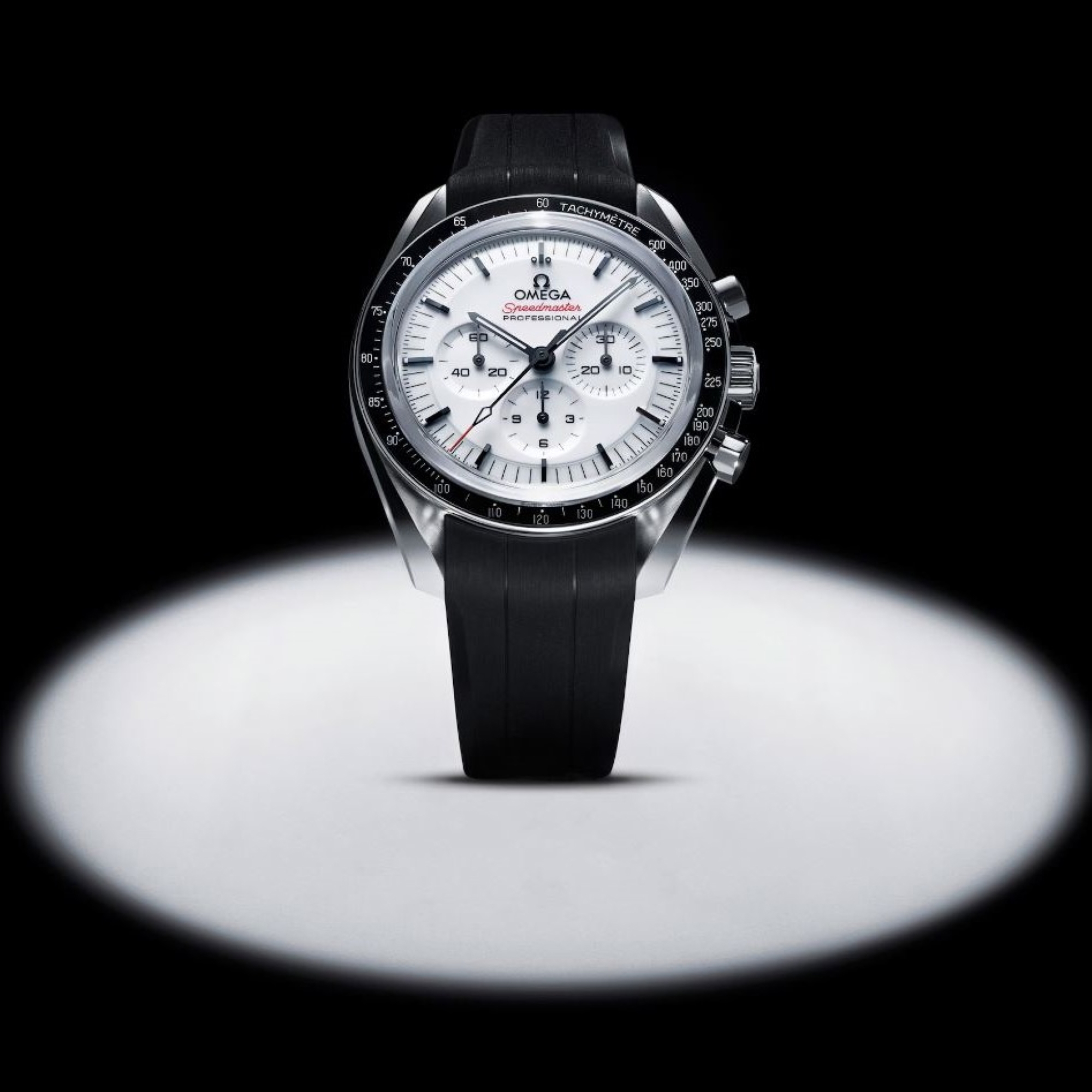 OMEGA Speed Master Moon Professional White Dial Rubber Strap Watch ...