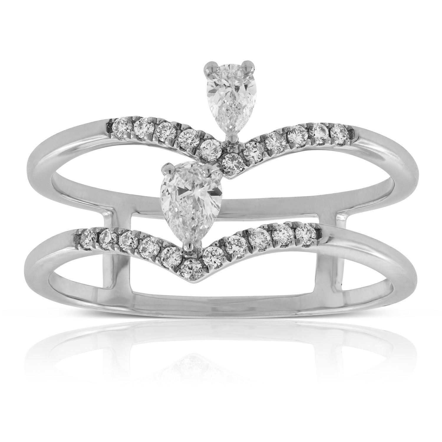 Two-Row Offset Diamond Chevron Ring 14K